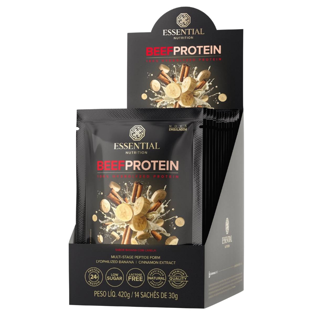 Beef Protein Banana com Canela Box com 14 Sachês de 30g Essential ...