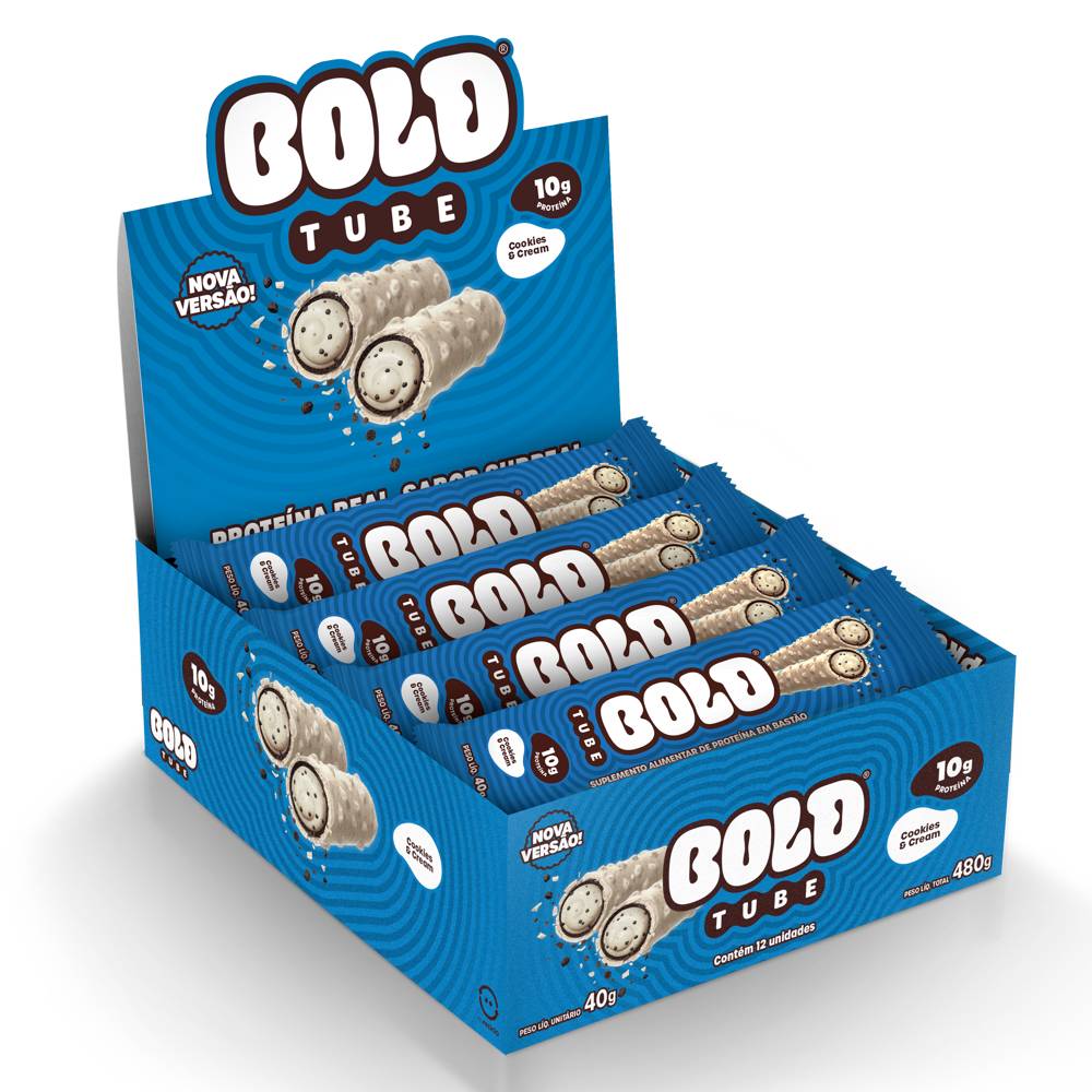 Tubinho de Proteína Tube Cookies & Cream Caixa com 12UN 40g Bold ...