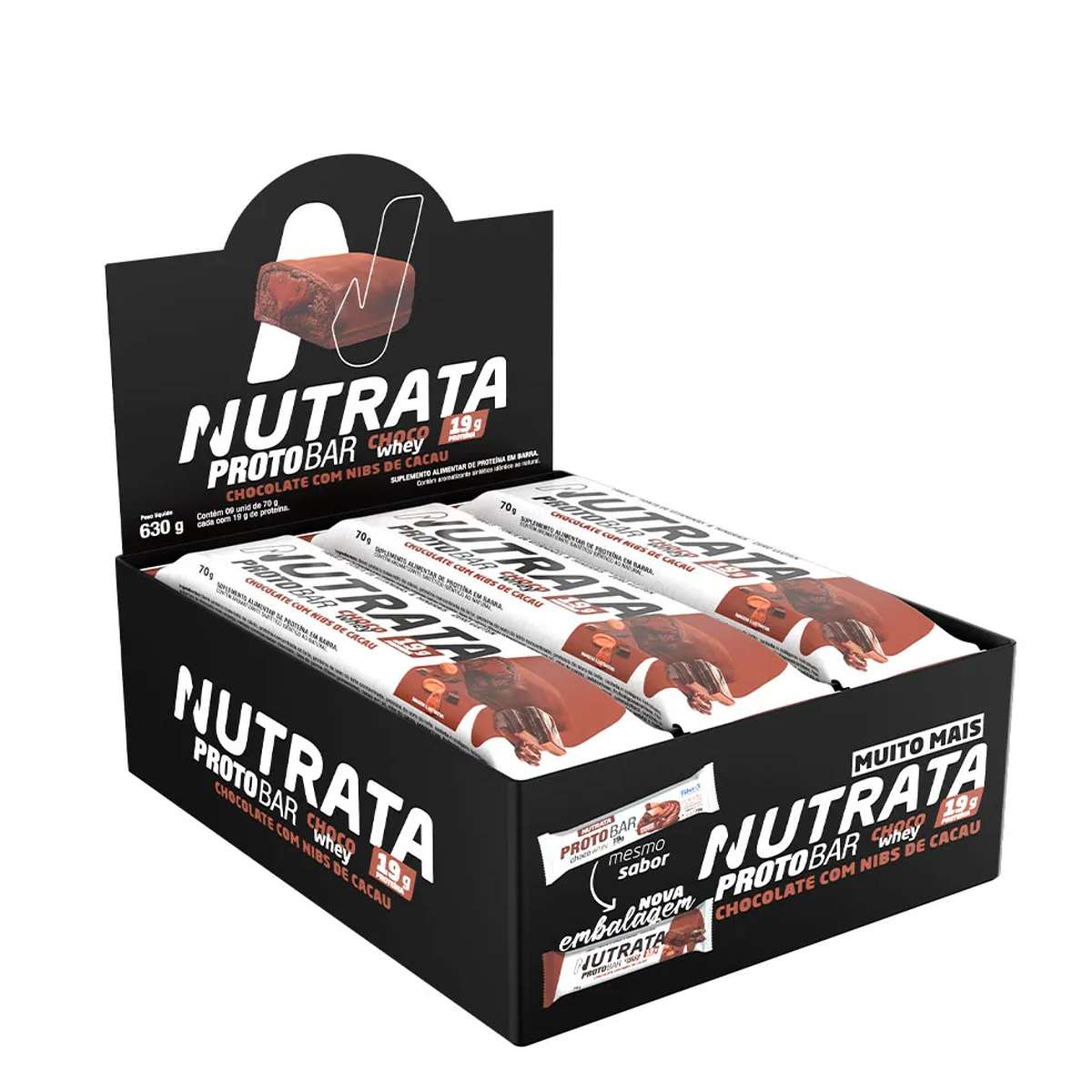 Protobar Choco Whey Chocolate com Nibs de Cacau Caixa com 9UN de 70g ...