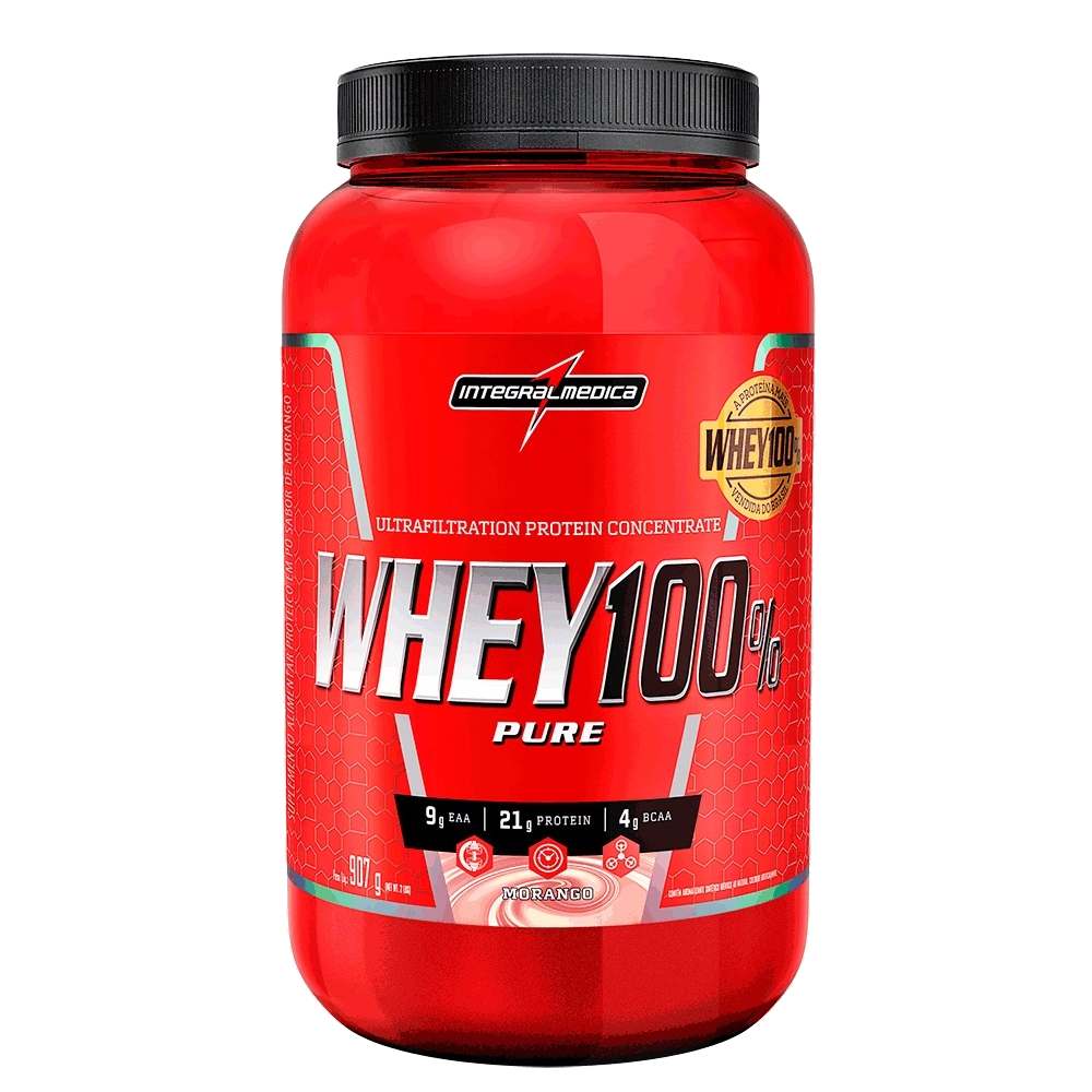 Whey Protein Concentrado Whey 100 Pure Morango Pote 907g