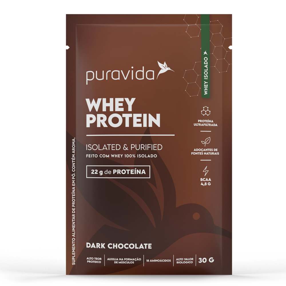Whey Protein Isolado Dark Chocolate Sachê 30g Puravida :: UniNatural